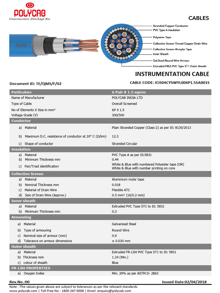 Polycab 6 Pair 1.5 sqmm Instrumentation Cable | PDF | Electrical ...