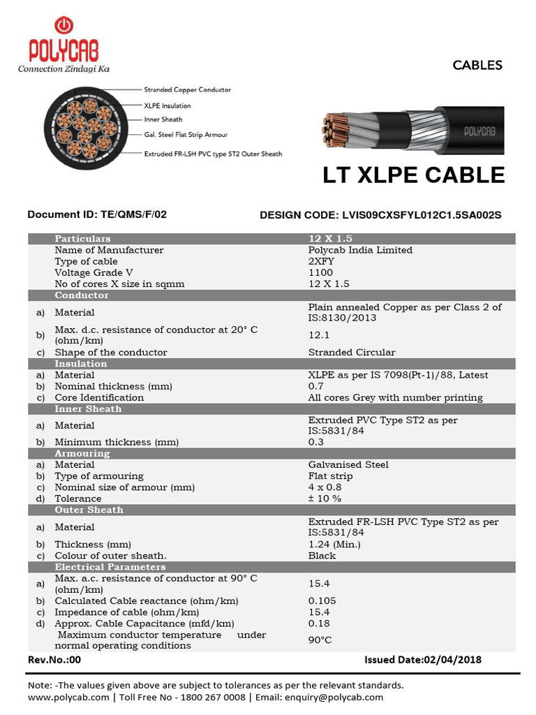 Polycab 12x1.5 XLPE Cable Specs | PDF