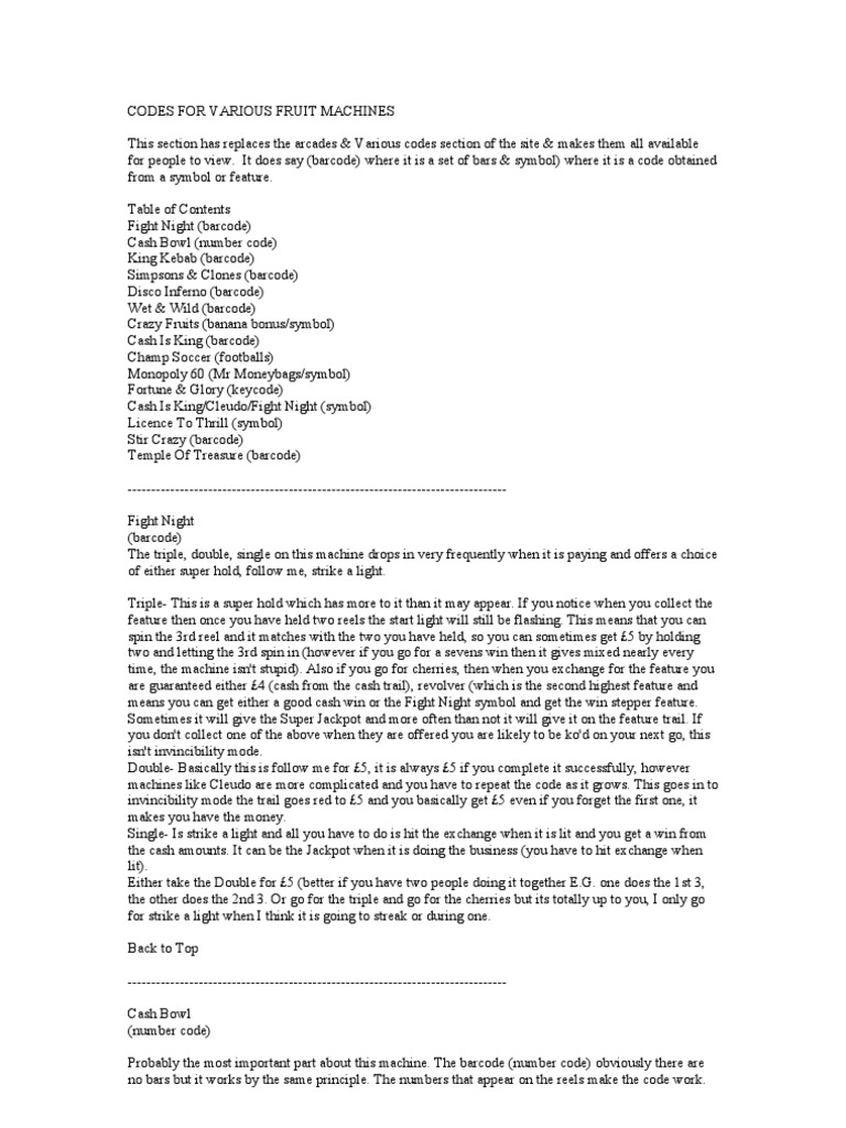 Codes | PDF | Slot Machine | Leisure