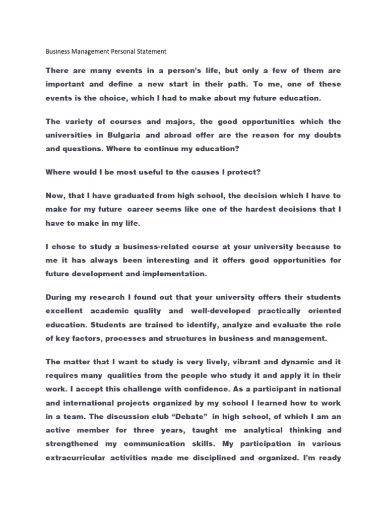 Business Management Personal Statement | PDF | Human Communication ...