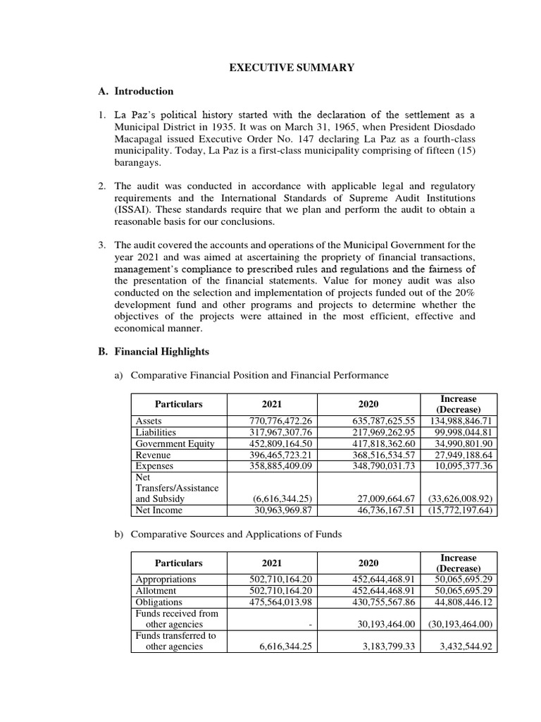 La Paz Executive Summary 2021 | PDF | Audit | Regulatory Compliance