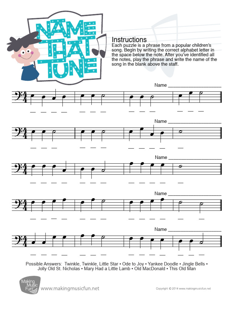 Name That Tune Worksheet BC | PDF