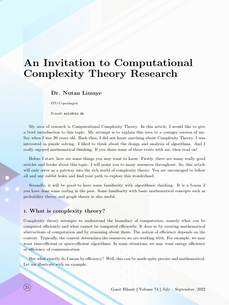 Introduction to Complexity Theory | PDF | Computational Complexity Theory | Theory Of Computation