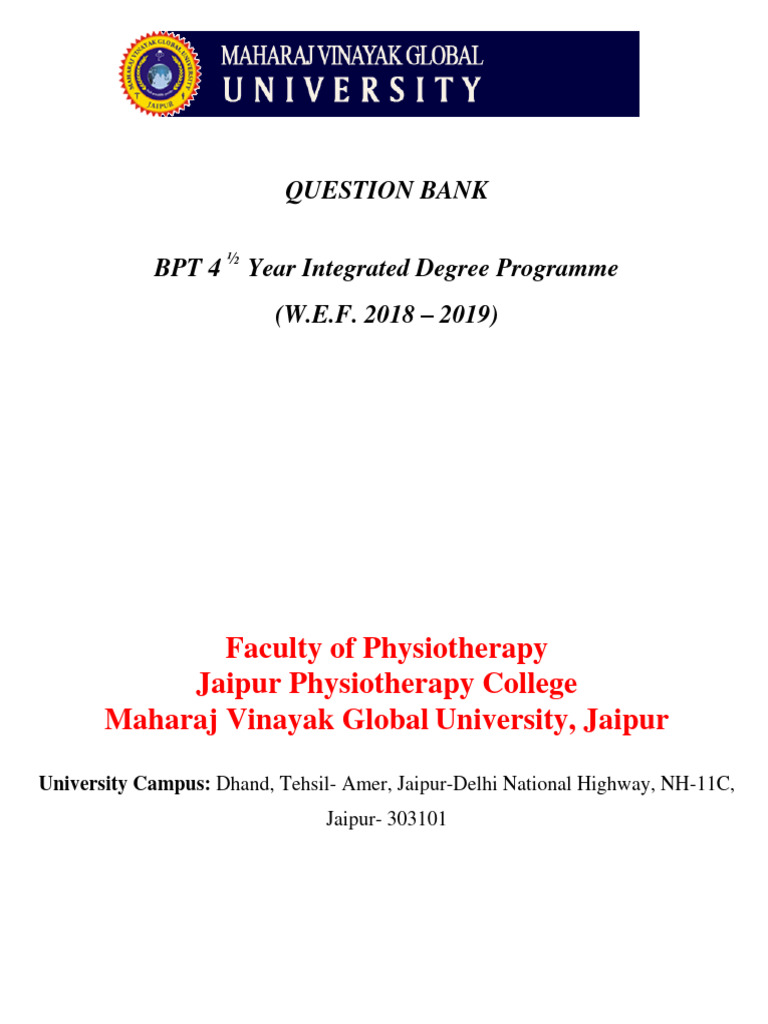 BPT Question Bank BPT 4 Half Year | PDF | Physical Therapy | Knee