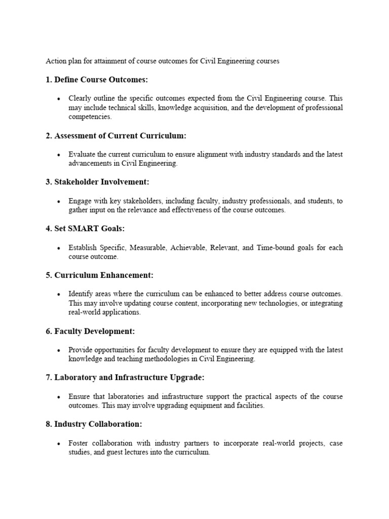 Action Plan For Attainment of Course Outcomes For Civil Engineering ...