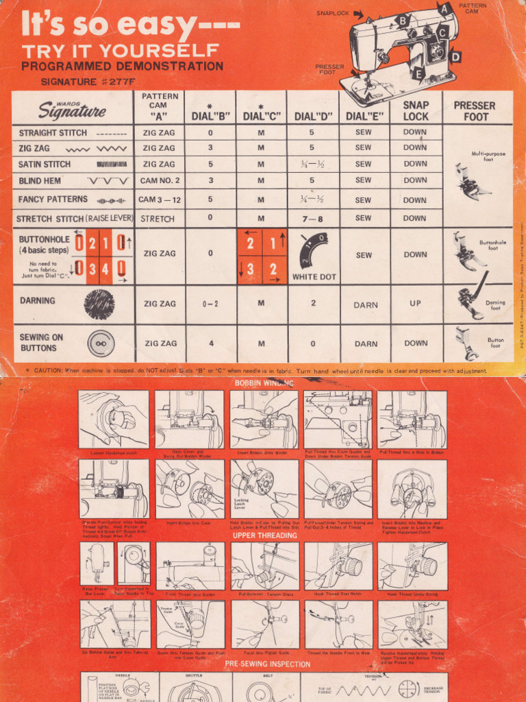 Montgomery Ward Signature Sewing Machine Reference Card | PDF | Sewing ...