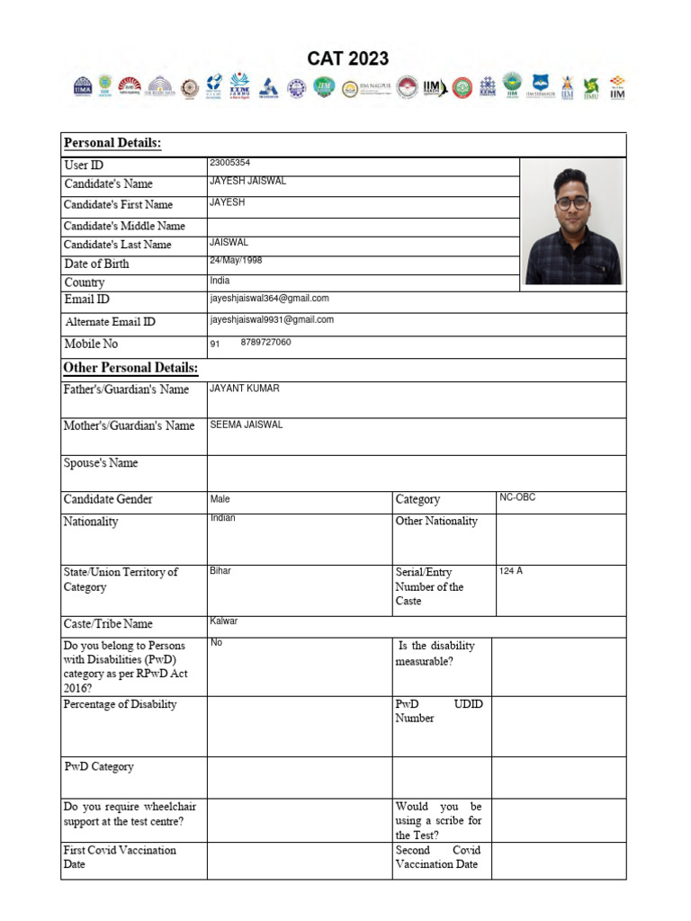 CAT 2023 Application Form | PDF | Academic Degree | Educational Stages