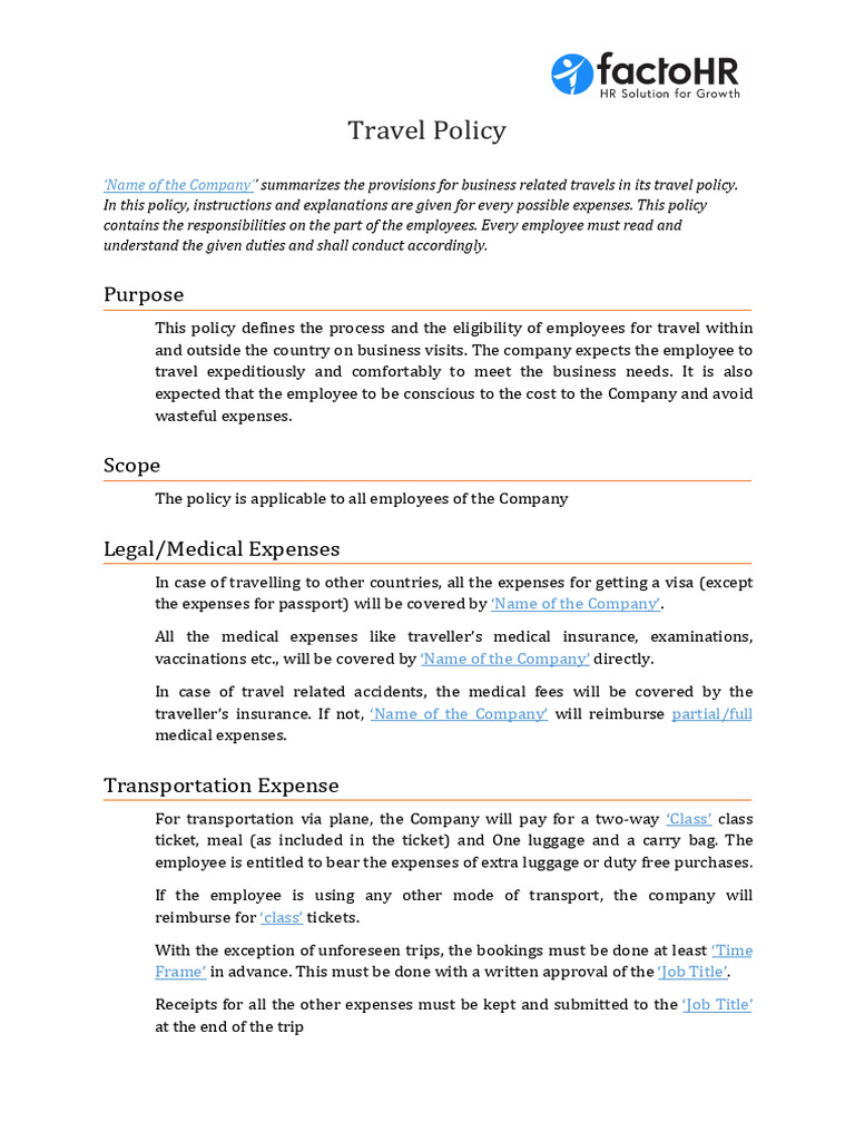 Travel Policy Sample - 2 | PDF