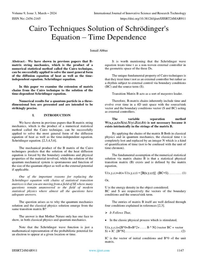 Cairo Techniques Solution of Schrödinger's Equation - Time Dependence | PDF | Eigenvalues And ...