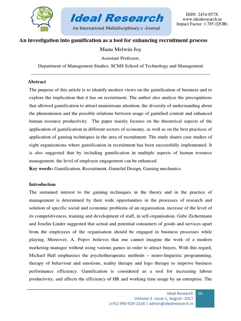 An Investigation Into Gamification As A Tool For Enhancing Recruitment Process | Download Free ...