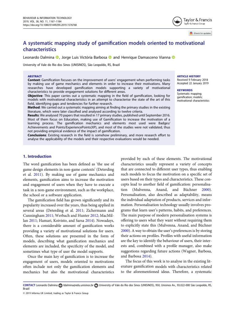 A systematic mapping study of gamification models oriented to motivational | PDF | Learning ...