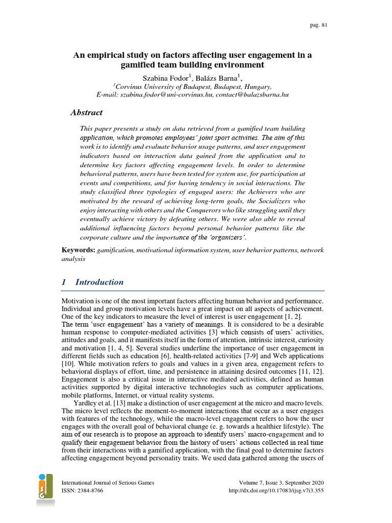 An Empirical Study On Factors Affecting User Engagement in A Gamified Team Building Environment ...