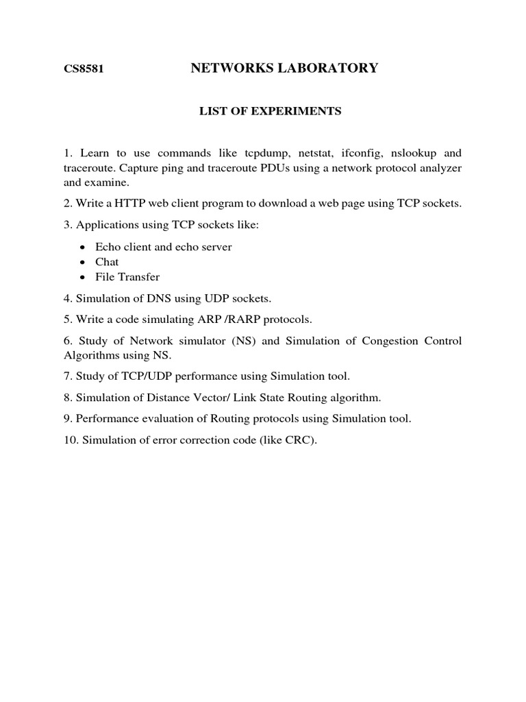 Networks Lab manual-CS3591 | PDF | Internet Protocols | Port (Computer ...