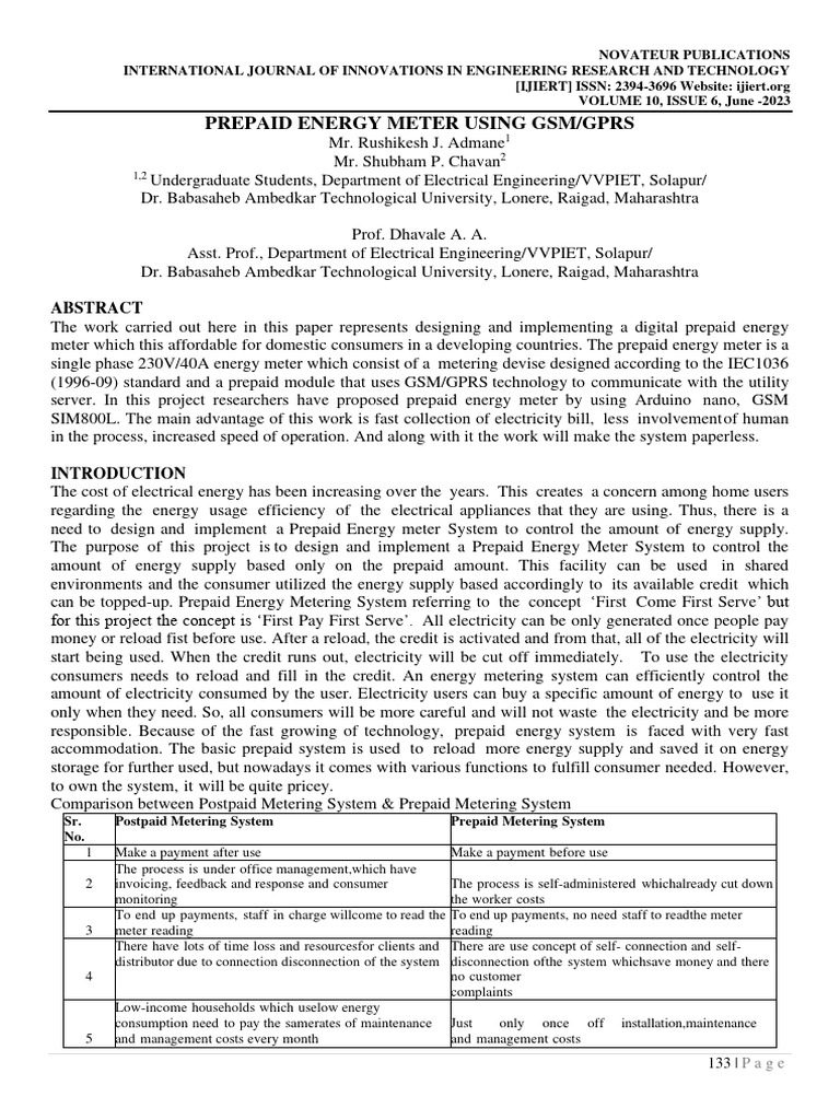 11.prepaid Energy Meter Using GSM and Arduino. | PDF | Arduino | Electrical Engineering