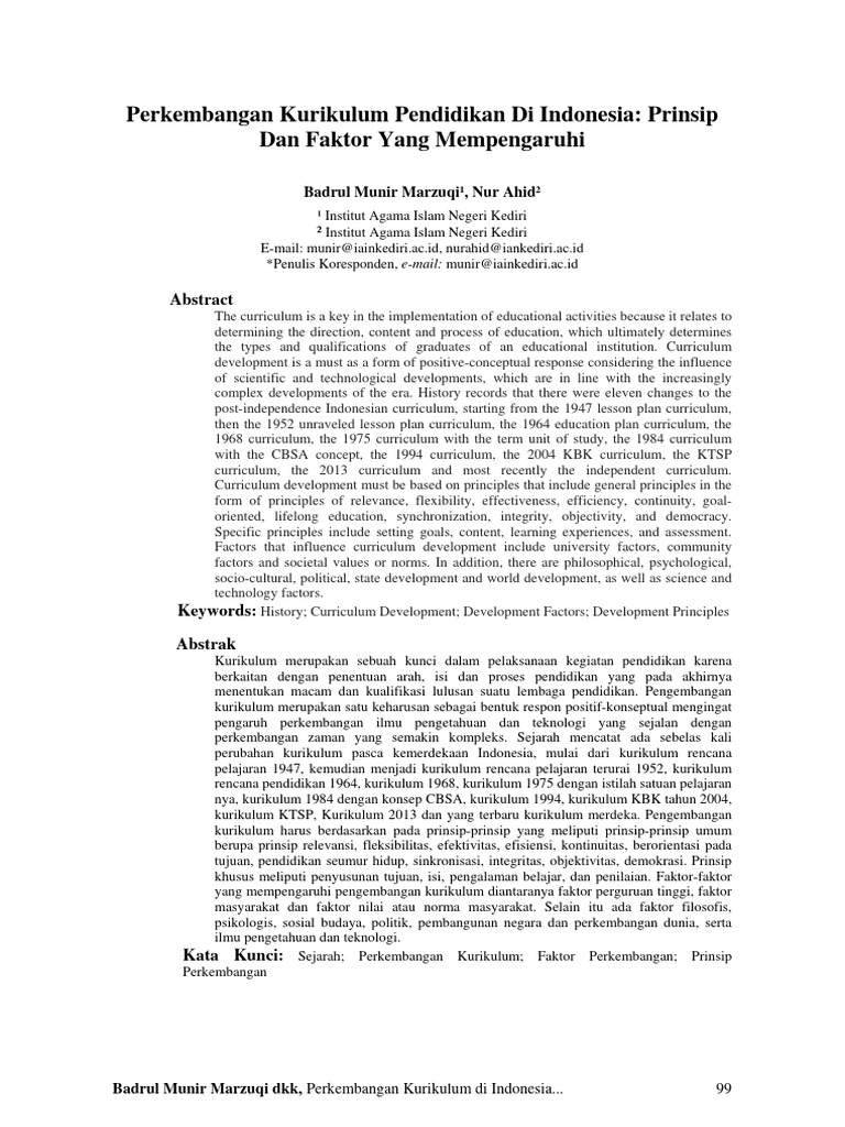 JoIEM Vol4 No2 Badrul Munir Perkembangan Kurikulum Pendidikan Di Indonesia | PDF | Curriculum