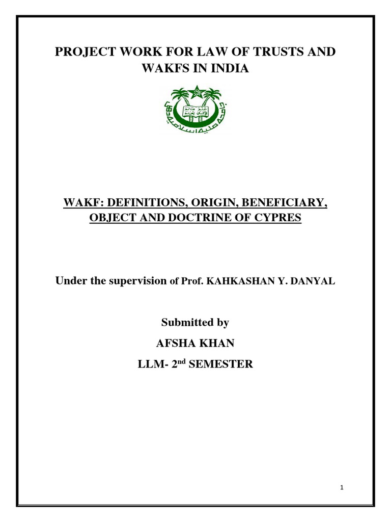 Afsha Khan-Law of Trust and Wakf Project | PDF | Sharia | Quran