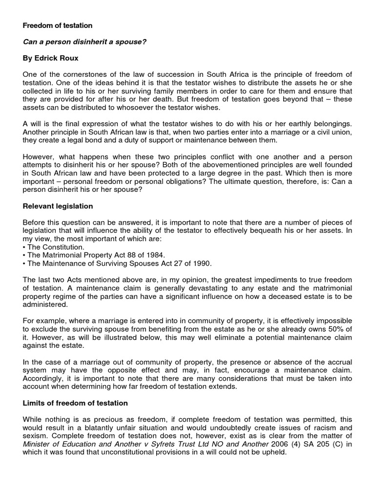 Can You Disinherit a Spouse in SA? | PDF | Will And Testament | Inheritance