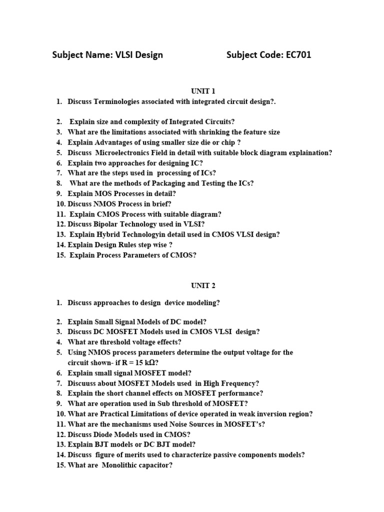 Vlsi Questions Unit Wise | Download Free PDF | Mosfet | Cmos