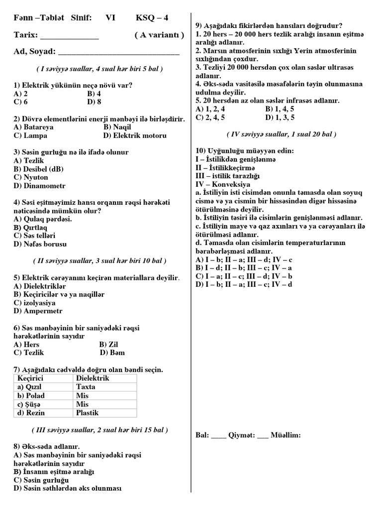 Təbiət VI KSQ 4 | PDF