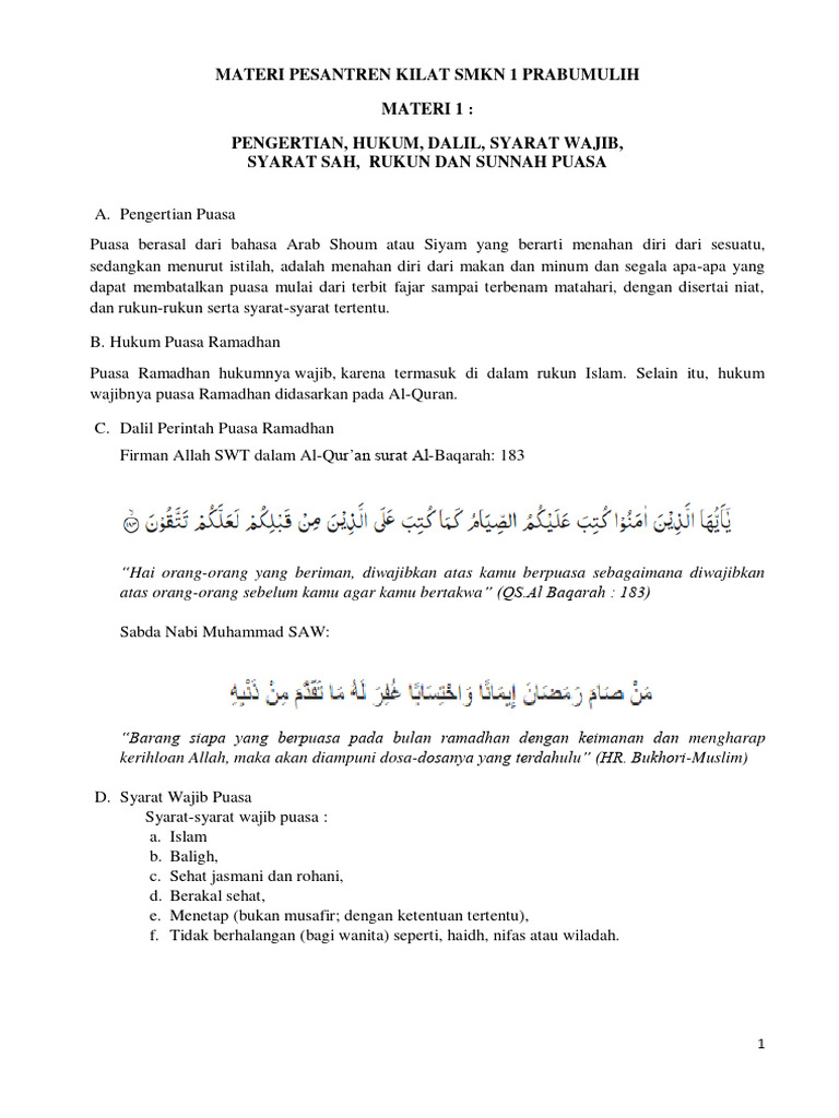 Materi Pesantren Kilat SMK 1 PBM 2024 | PDF