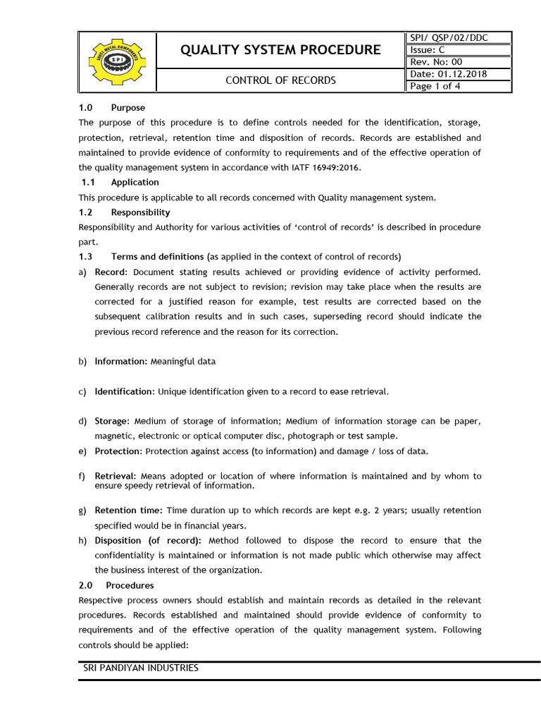 QSP 02 Control of records | PDF | Computer Data Storage | Information