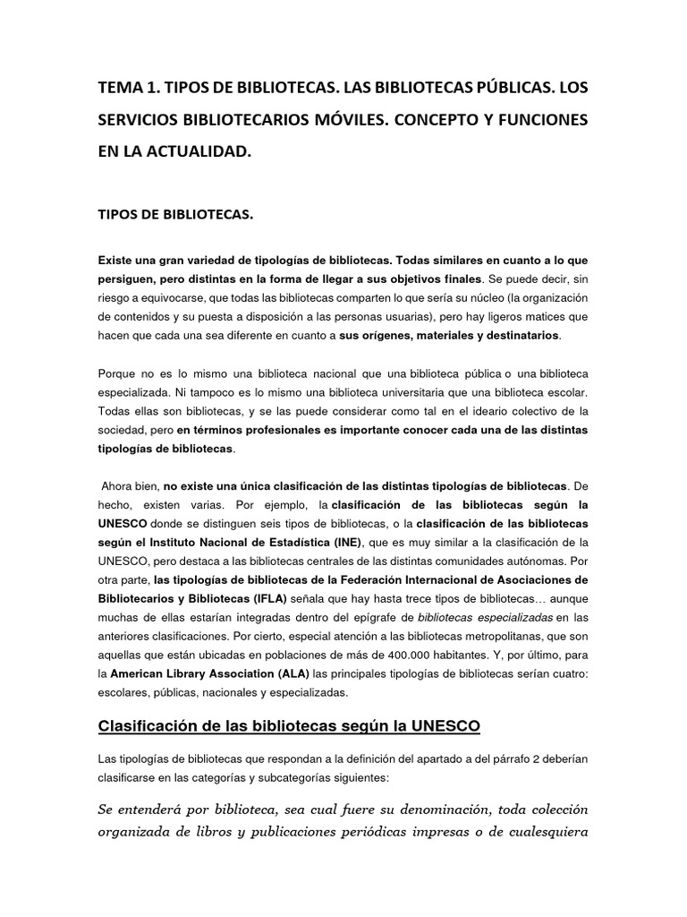 Tipos de Bibliotecas. | PDF