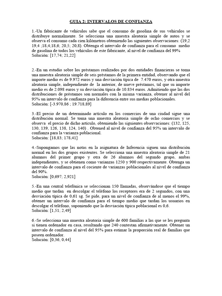 GUIA 3 INTERVALOS DE CONFIANZA | PDF | Intervalo de confianza | Desviación Estándar