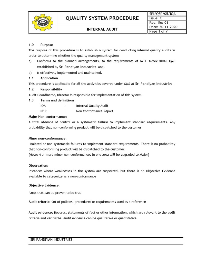 Internal Quality Audit Procedure Guide | PDF | Audit | Internal Audit