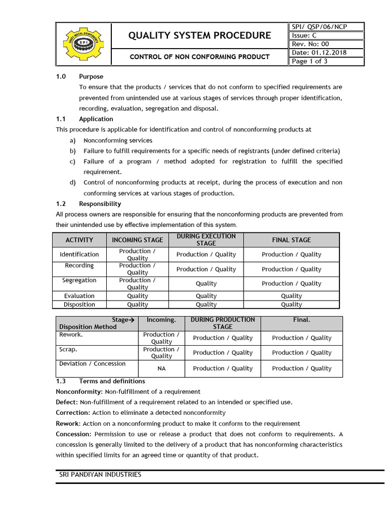 Control of Nonconforming Products | PDF | Business