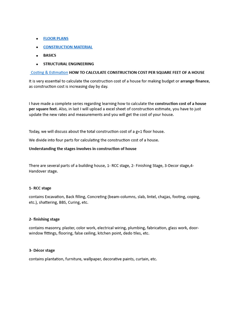 Construction Quantities and costs | PDF | Concrete | Foot (Unit)