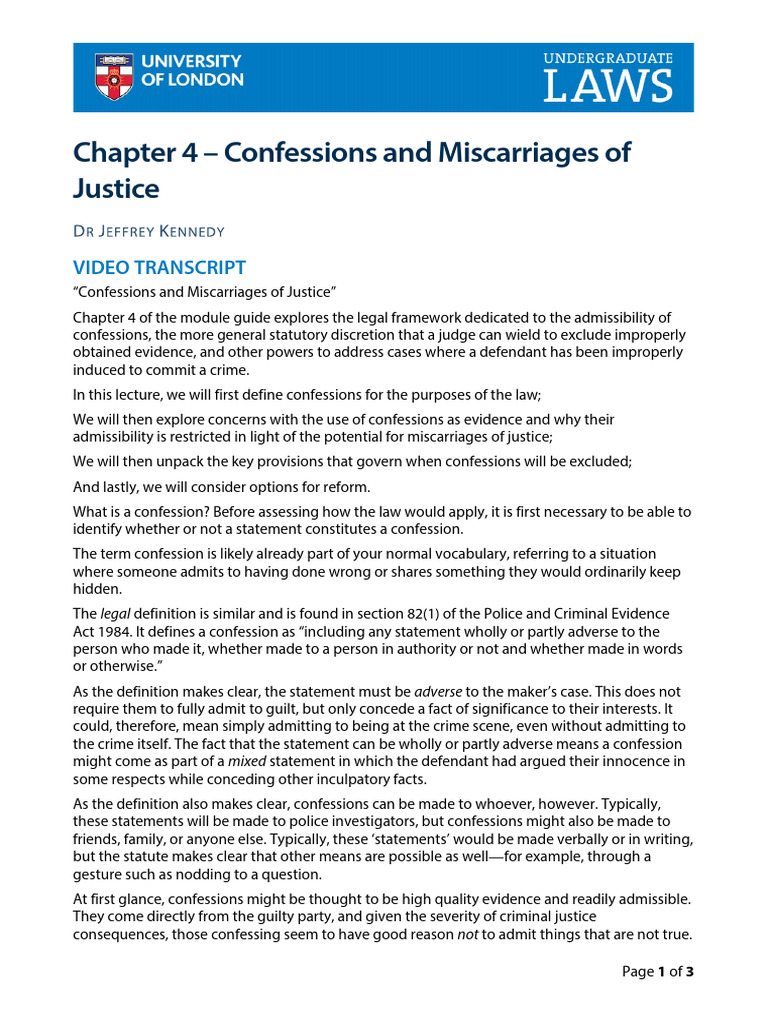 Chapter 4 Transcript | PDF | Confession (Law) | Crimes