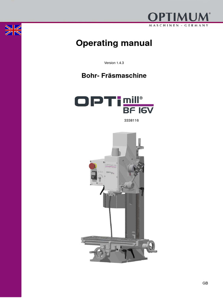 OPTImill BF16V Eng Manual | PDF | Drill | Manufactured Goods