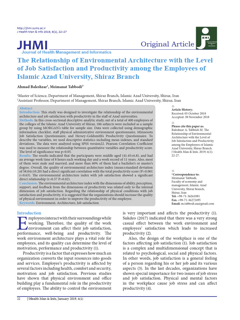 The Relationship of Environmental Architecture With The Level of Job ...