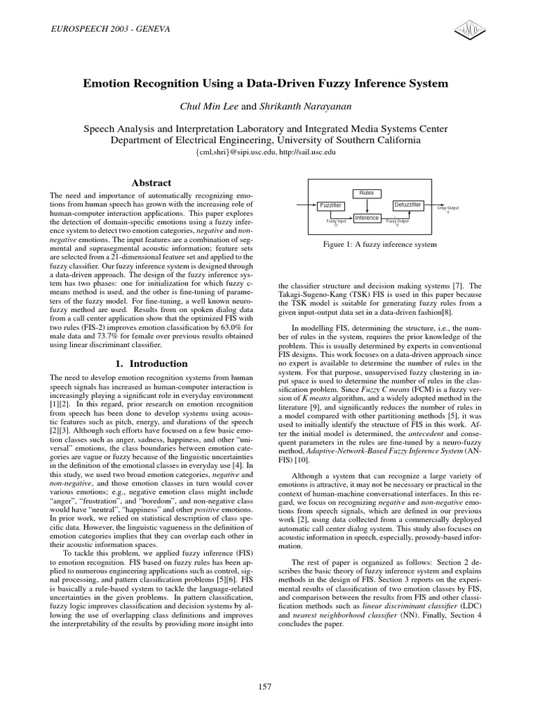2003 Emotion Recognition Fussy Interface | PDF | Fuzzy Logic | Statistical Classification
