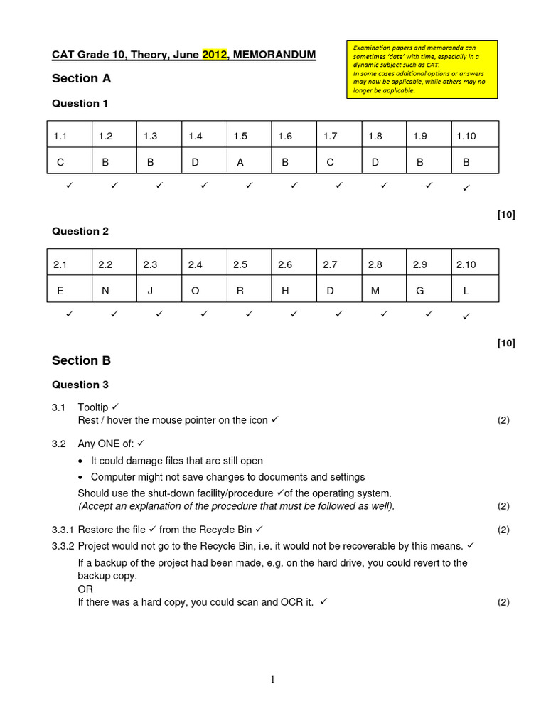 CAT Gr10 THEORY - MEMO Jun2012 StudyOpp | PDF | Random Access Memory | Computer File