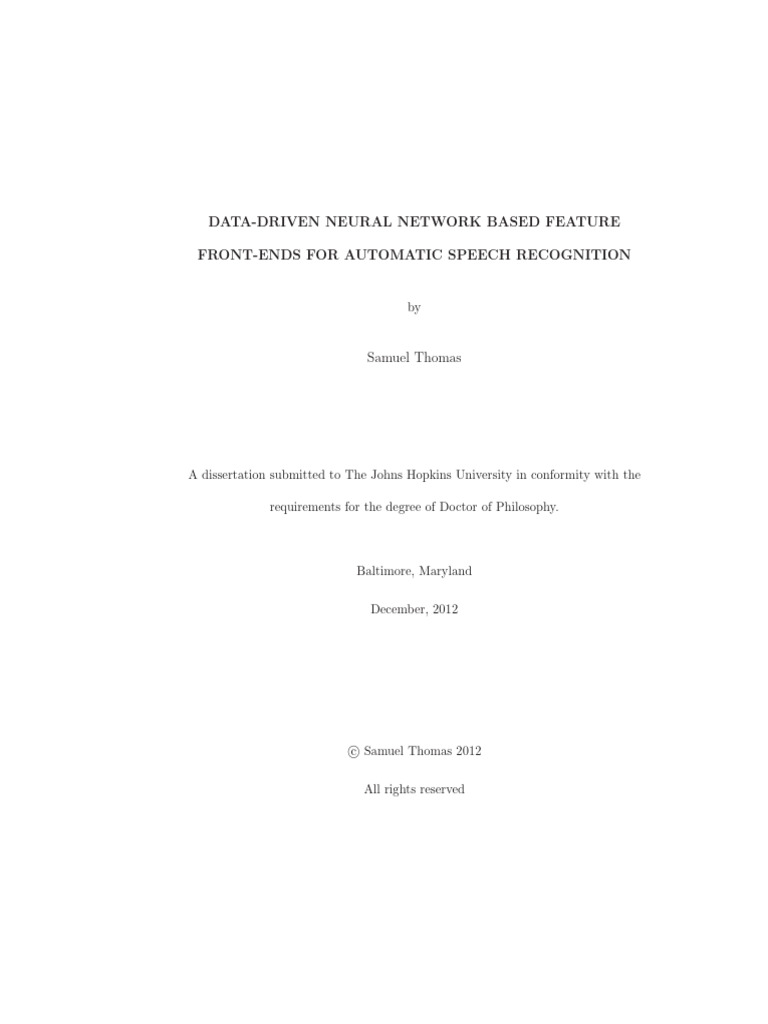 Data-Driven Neural Network Based Feature - Phd-Thesis | PDF | Speech ... Data-Driven Neural Network Based Feature - Phd-Thesis | PDF | Speech ...