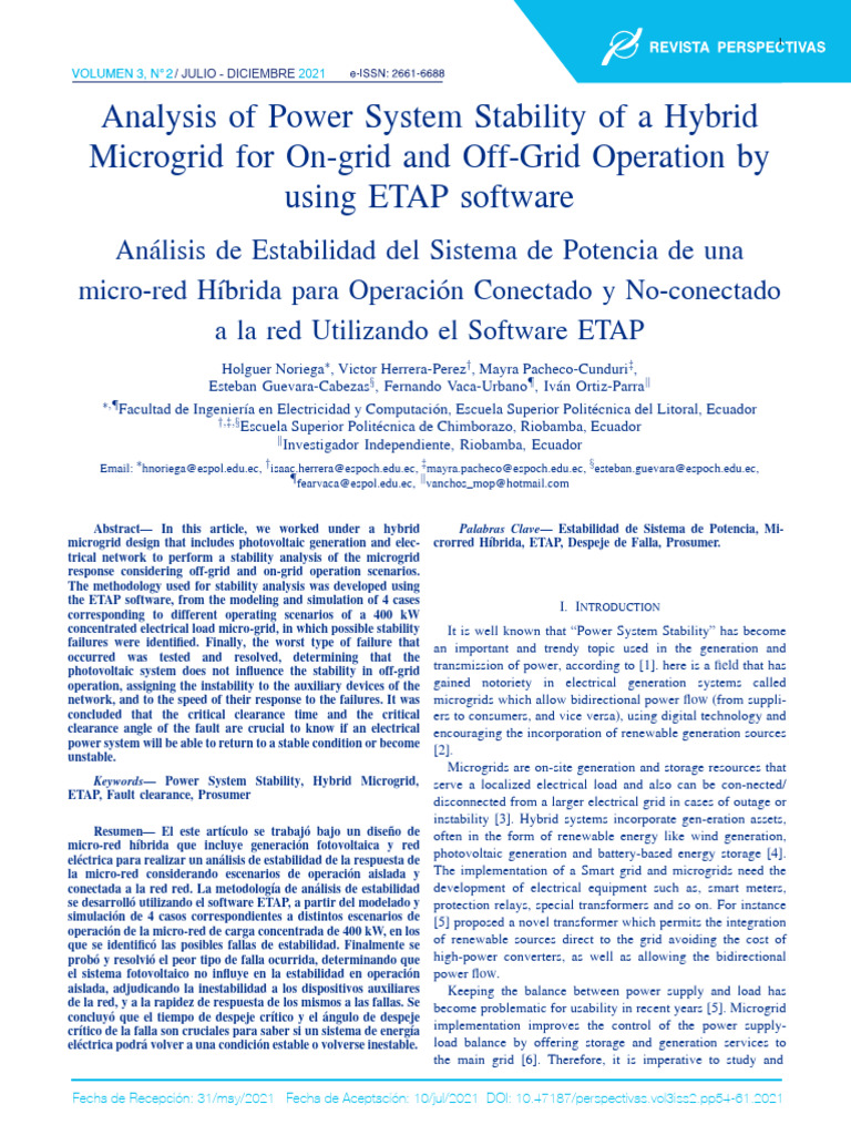 Analysis of Power System Stability of A Hybrid Microgrid For On-Grid and Off-Grid Operation by ...