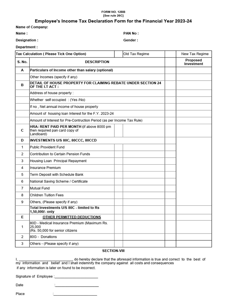 Declaration Form FY. 23-24 | PDF | Taxes | Taxation Declaration Form FY. 23-24 | PDF | Taxes | Taxation