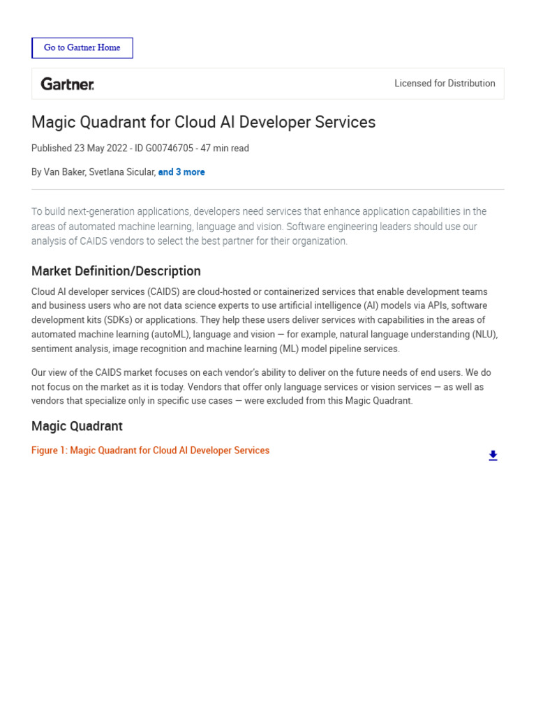 CloudAIDeveloperServices - Gartner-Reprint | Download Free PDF | Machine Learning | Artificial ...