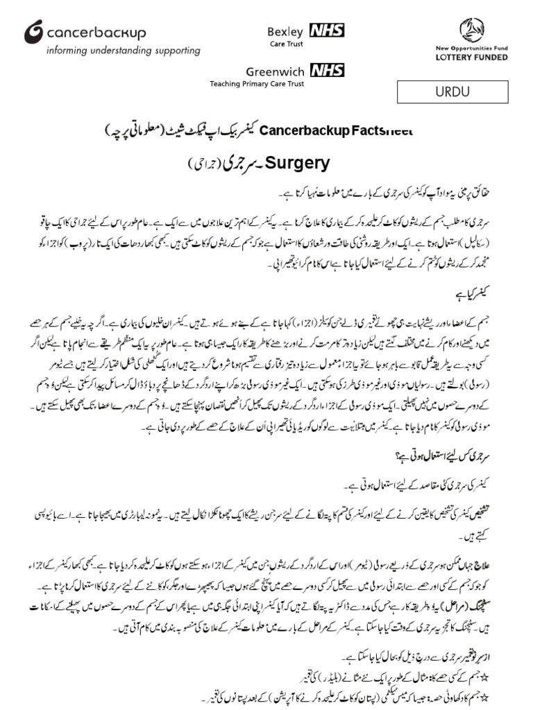 Breast Surgery Urdu Cancer Backup UK | PDF | Cancer | Surgery