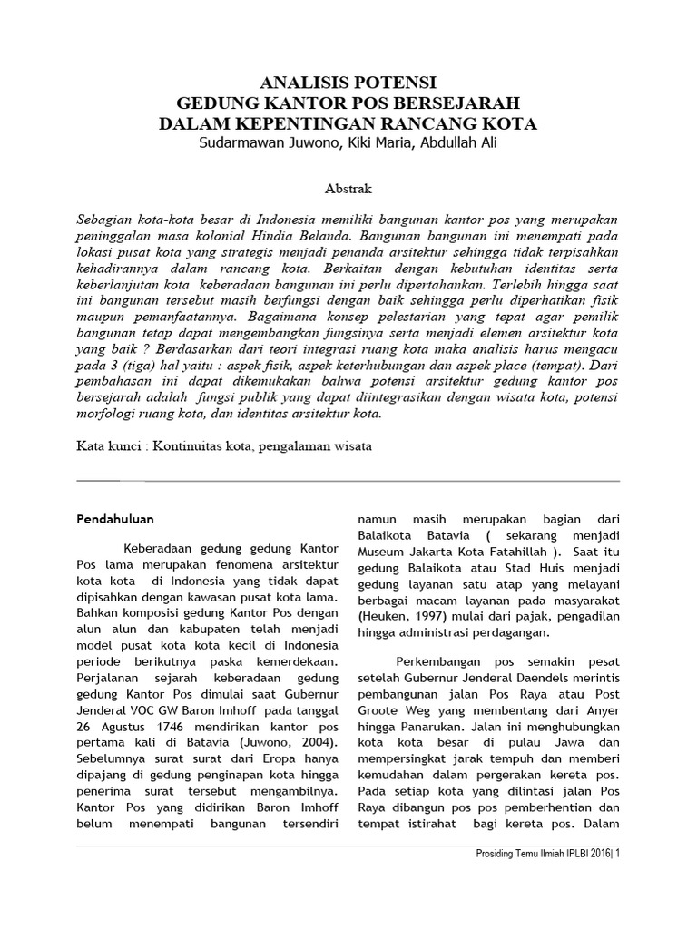 Artikel Potensi Arsitektur Kantor Pos Bersejarah Di Indonesia | PDF | Seni