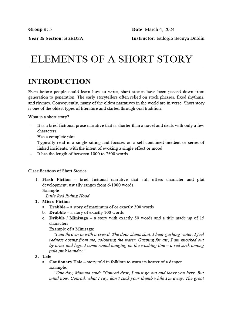 Elements of A Short Story | PDF | Symbols | Plot (Narrative)