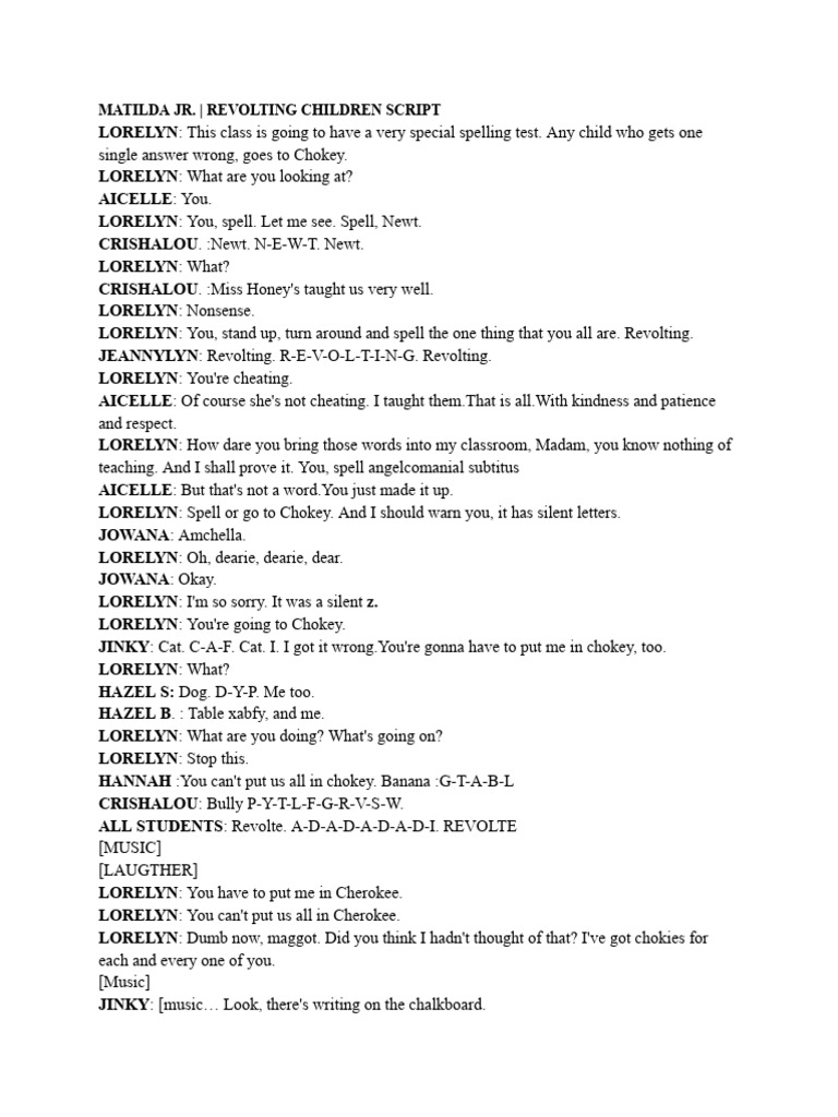 Matilda JR Theater Script 1 | PDF | Poetry