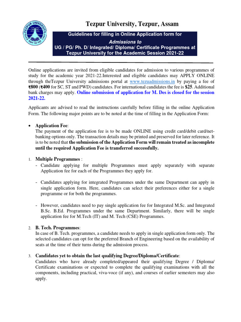 Guideline Online Application Filling | PDF | University And College ...