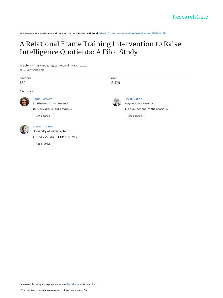 A Relational Frame Training Intervention To Raise | PDF | Wechsler ...