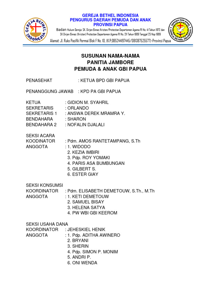 Susunan Nama Panitia Jambore | PDF