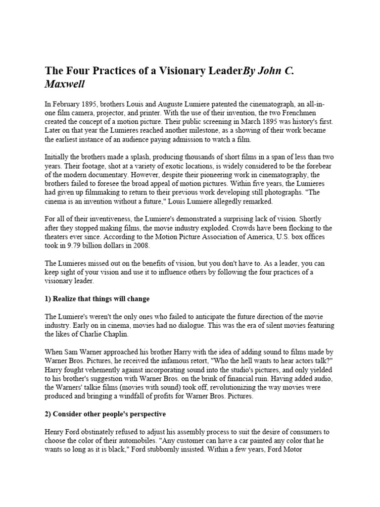 The Four Practices of A Visionary LeaderBy John C | PDF