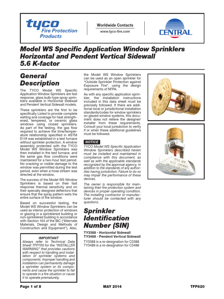 Model WS Window Sprinklers Overview | PDF | Fire Sprinkler System | Window