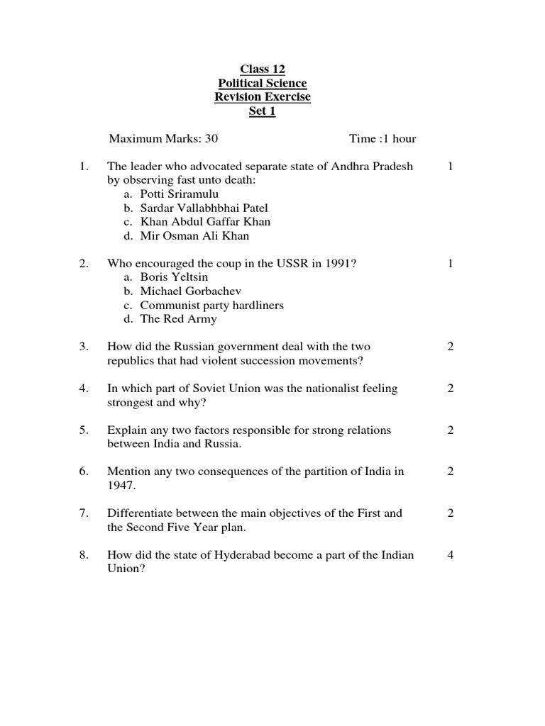 SET1 Question Paper Pol - SC | PDF | Soviet Union | World Politics