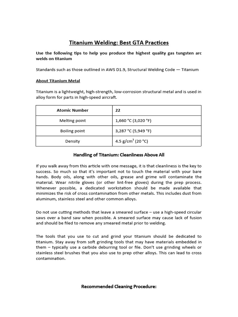 Titanium Welding Procedure | PDF | Welding | Construction